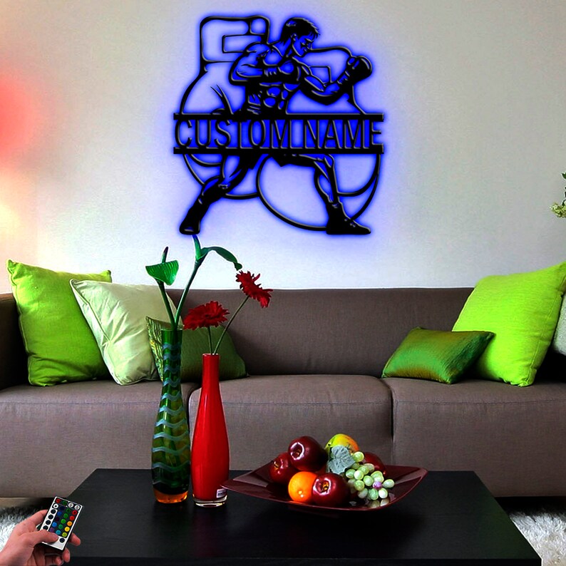 Custom Boxing Metal Wall Art Led Light, Personalized Boxer Name Sign ...