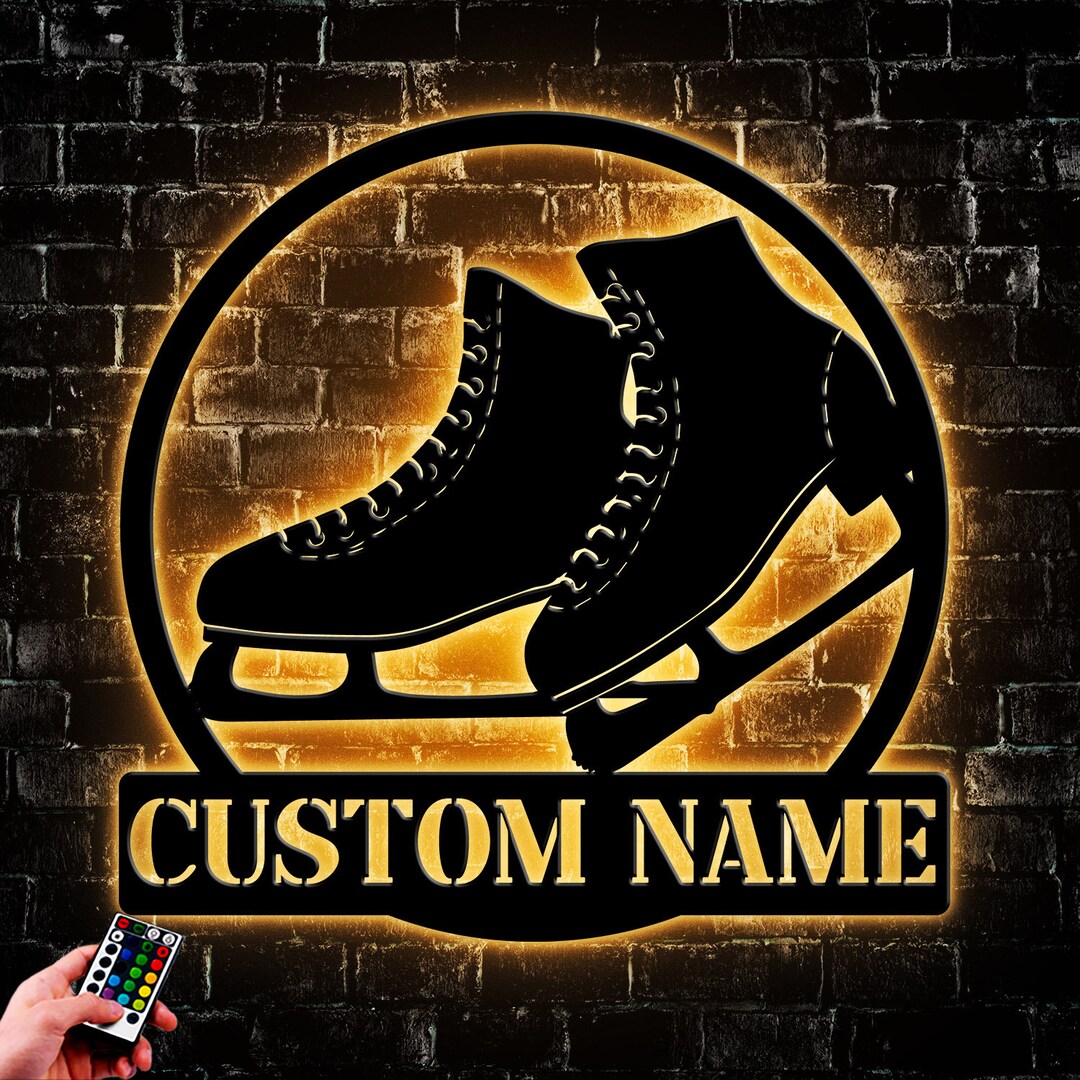 Custom Ice Skates Metal Wall Art LED Light, Personalized Ice Skater ...