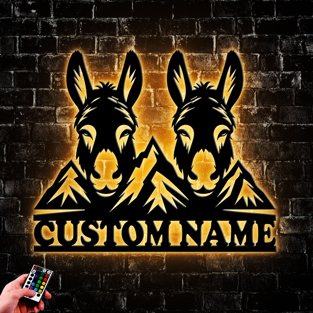 Custom Two Donkey Metal Wall Art Led Light, Personalized Animal Lover ...