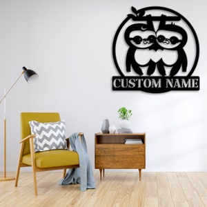 Custom Cute Couple Sloth Love Metal Wall Art LED Light, Personalized ...