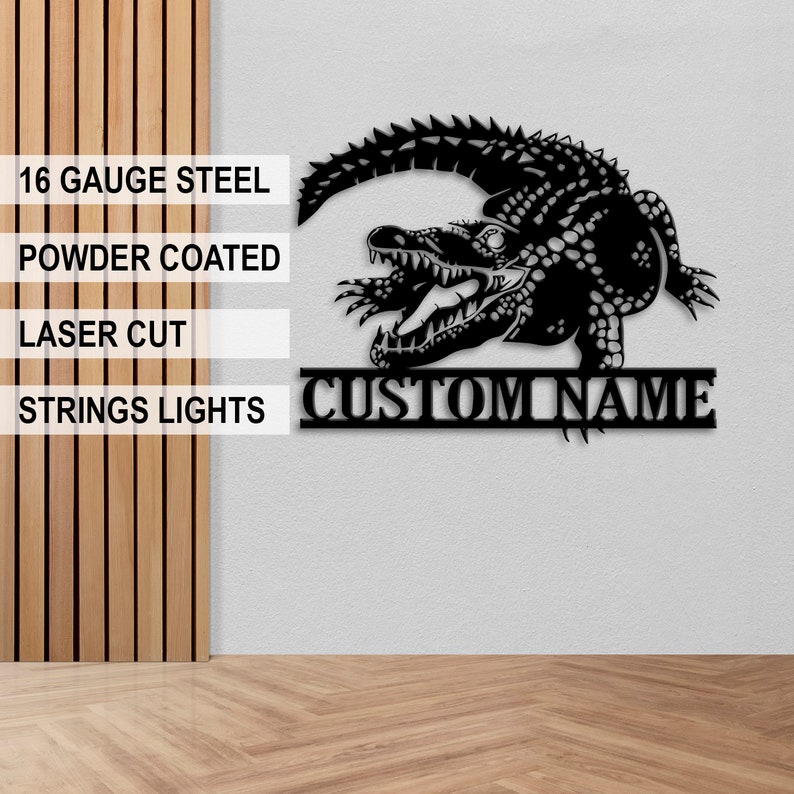 Custom Alligator Metal Wall Art Led Light, Personalized Crocodile Lover ...