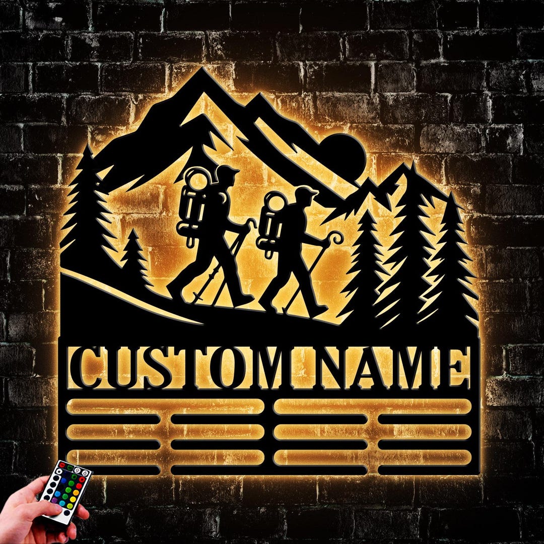 Custom Hiking Medal Holder LED Light, Personalized Hiker Name Medal ...