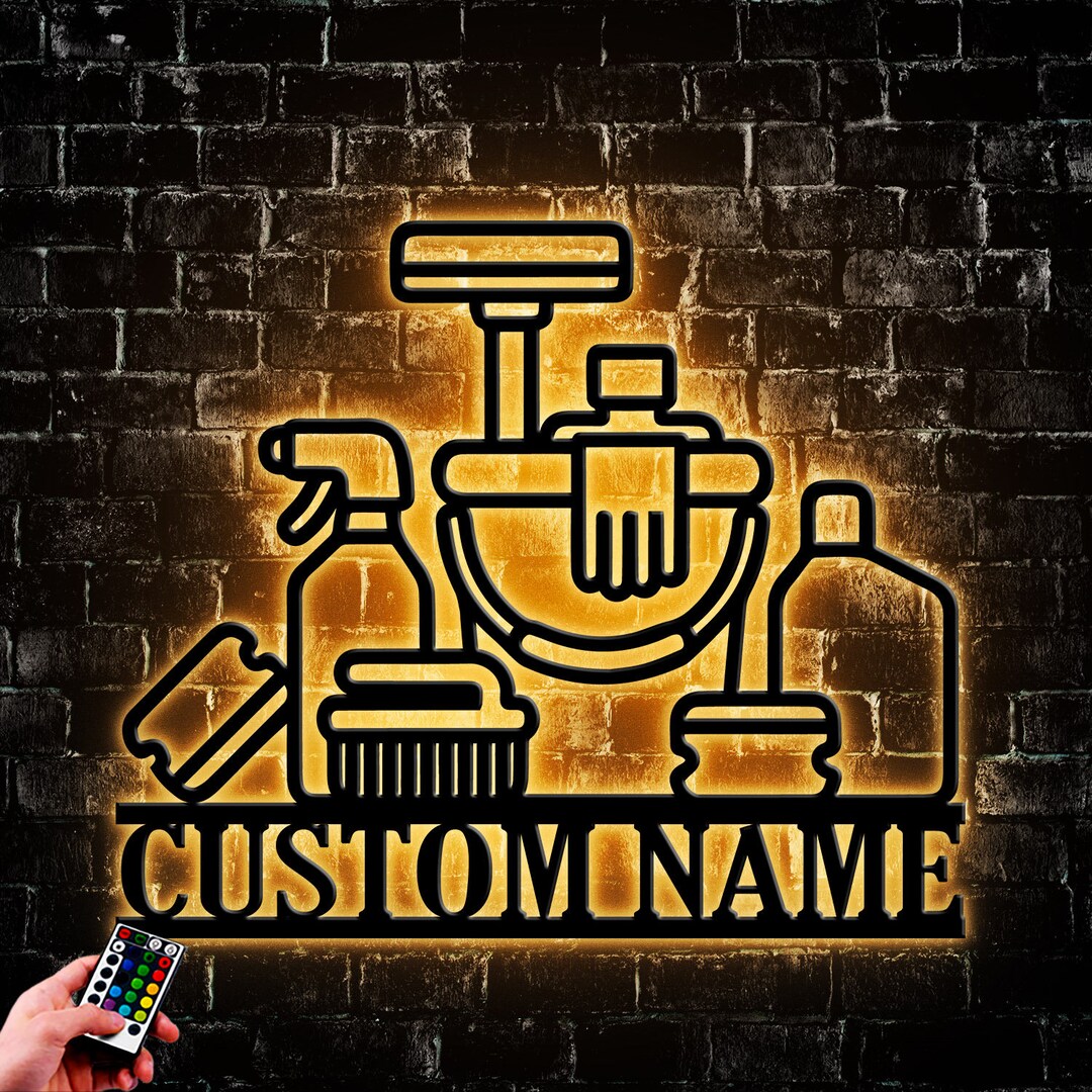Custom Cleaning Service Metal Wall Art Led Light, Personalized House ...