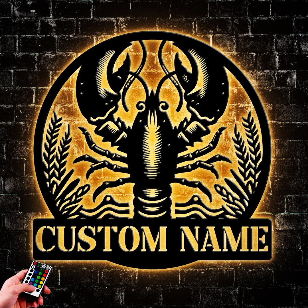 Custom Lobster Metal Wall Art Led Light, Personalized Ocean Lover Name ...