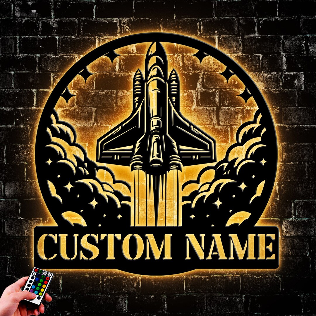 Custom Spaceship Metal Wall Art Led Light, Personalized Rocket Name ...