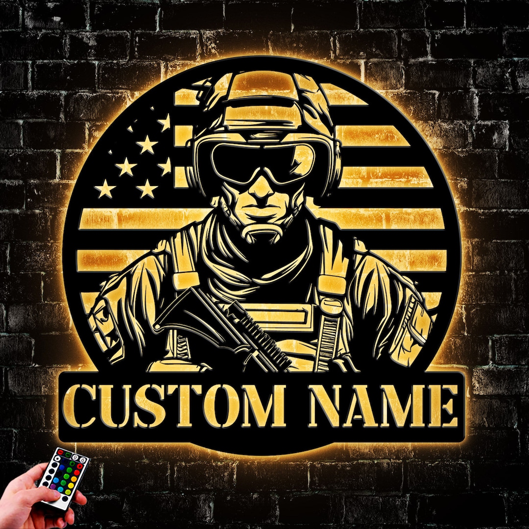 Custom Us Soldier Military Metal Wall Art Led Light, Personalized ...