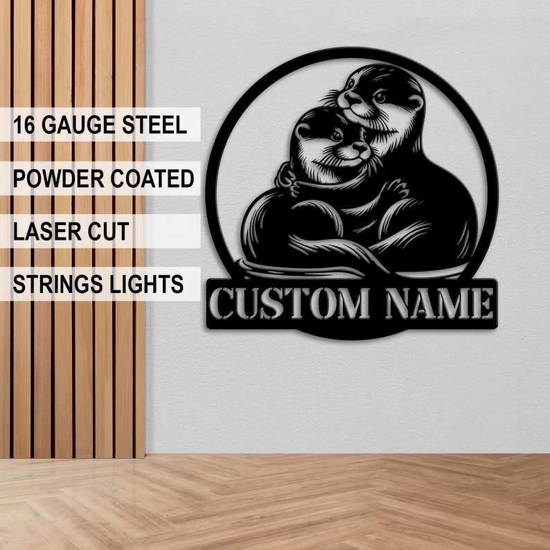 Custom Heart Couple Otter Metal Wall Art Led Light, Personalized Otter ...