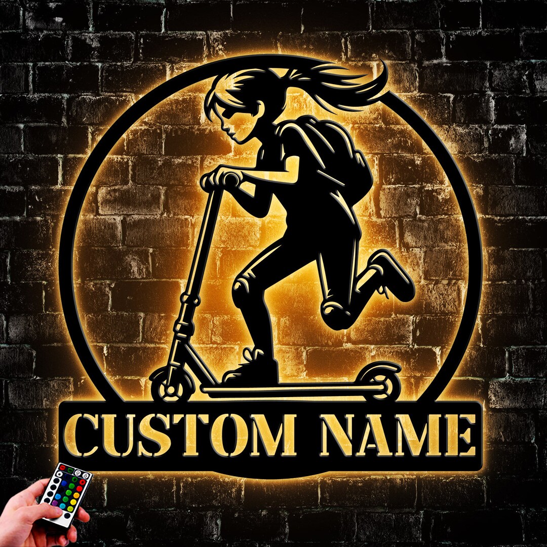 Custom Kick Scooter Sport Metal Wall Art LED Light, Personalized ...