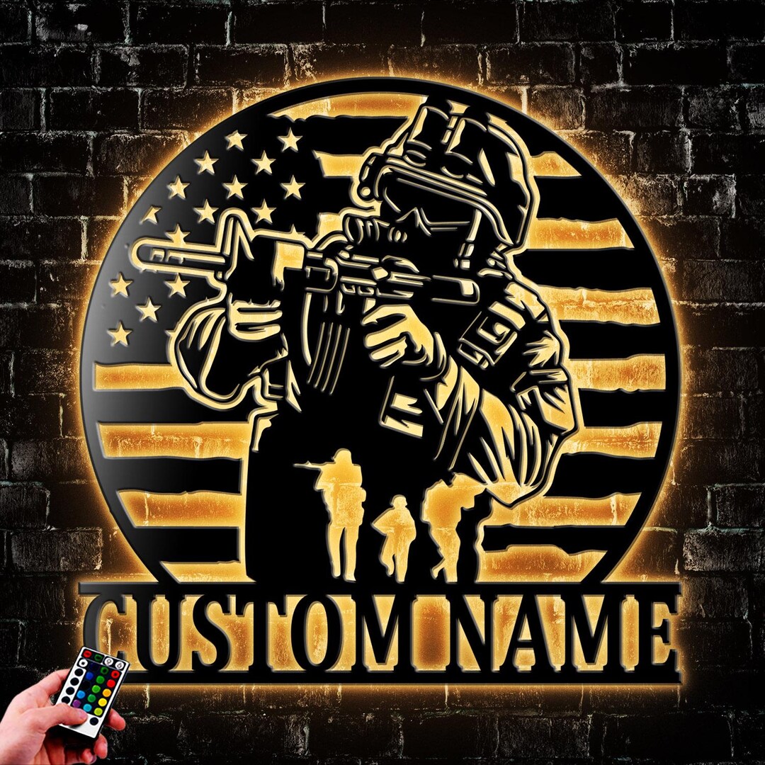 Personalized Us Military Veteran Metal Wall Art LED Light, Soldier Name ...