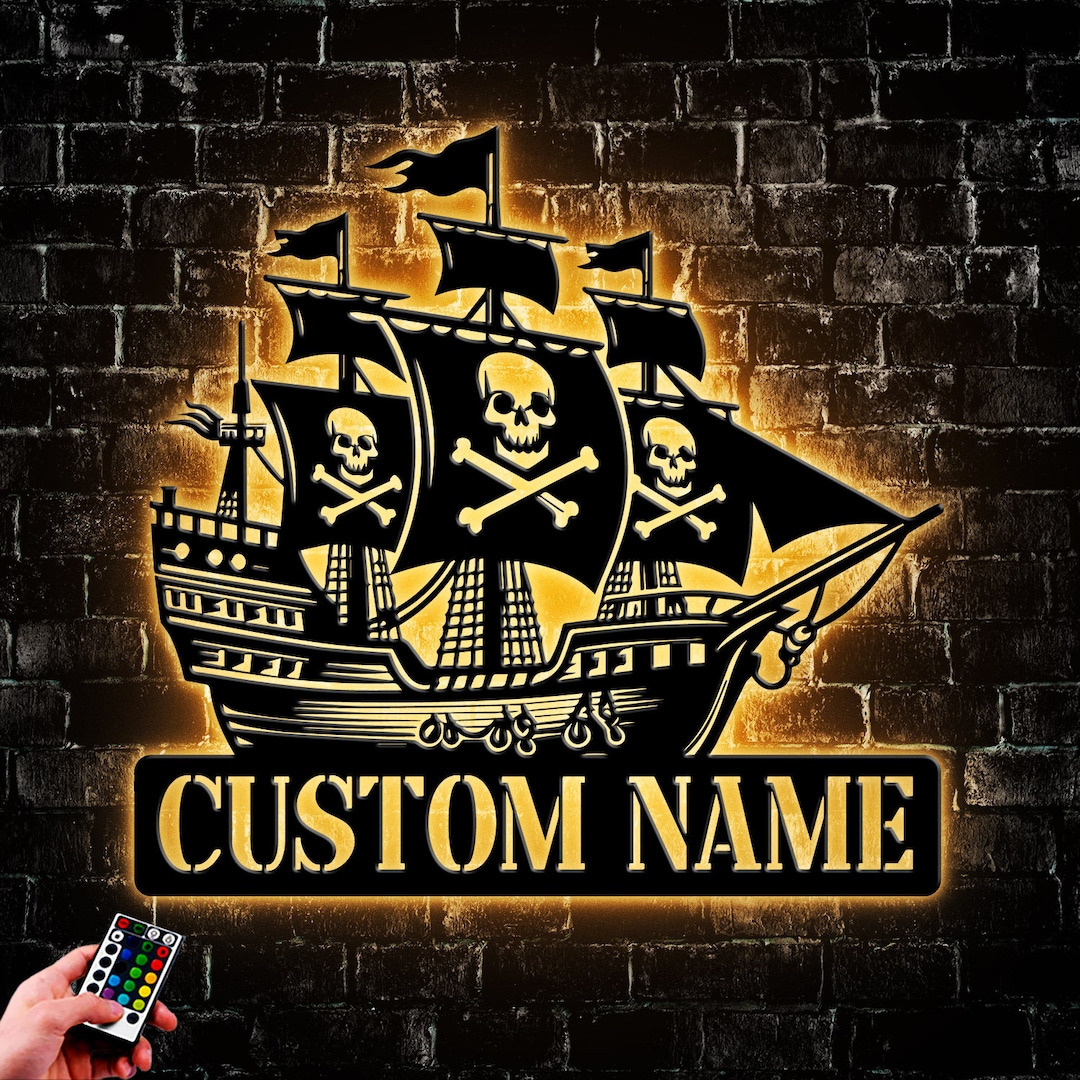 Custom Pirateship Metal Wall Art Led Light, Personalized Pirate Ship ...