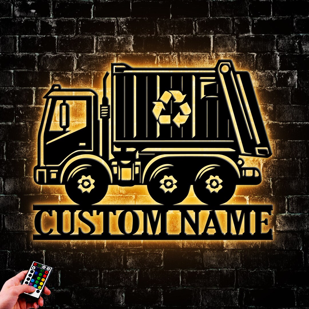 Custom Garbage Truck Metal Wall Art LED Light, Personalized Garbage ...