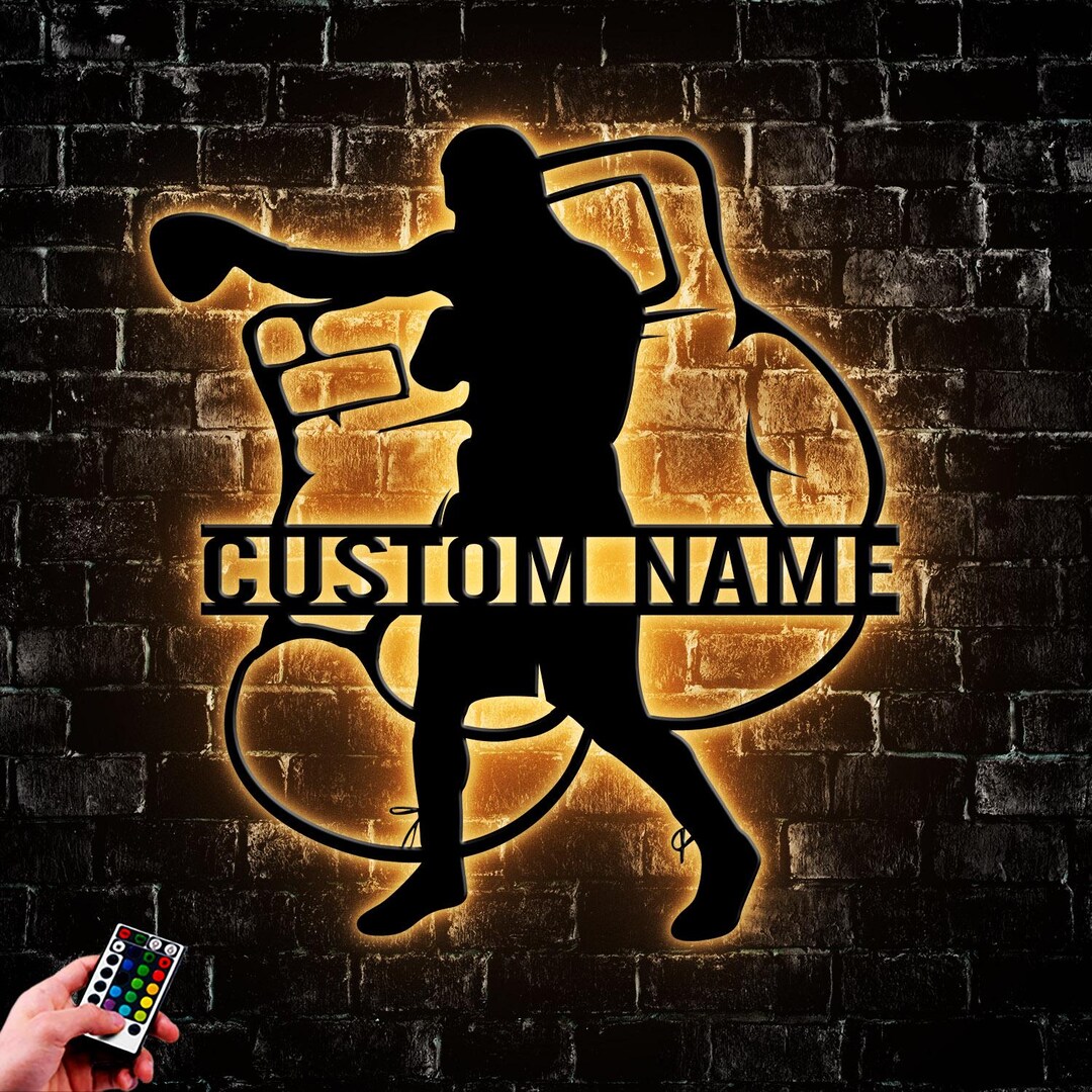Custom Boxing Metal Wall Art LED Light, Personalized Boxer Name Sign ...