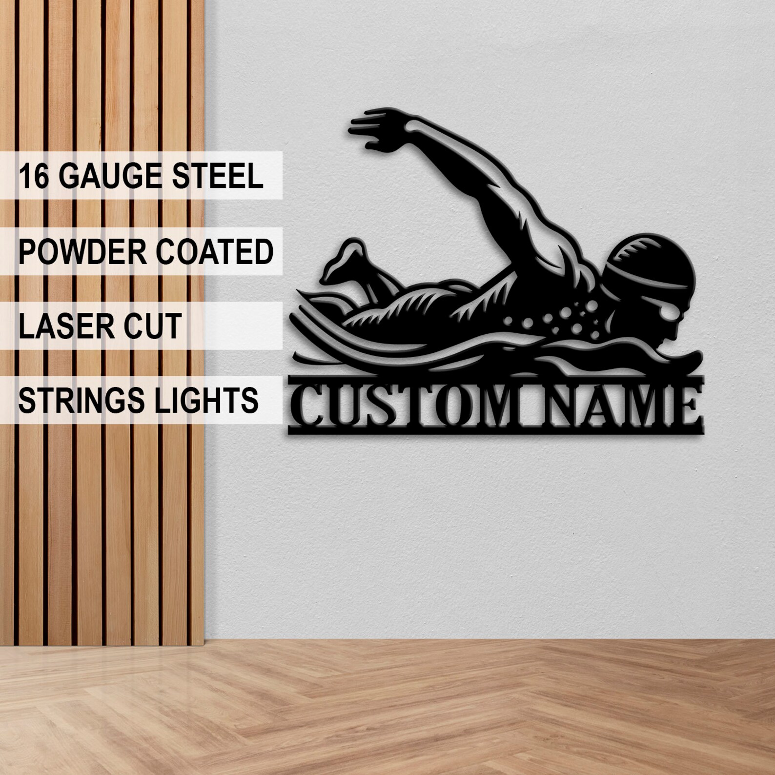 Custom Swimming Metal Wall Art Led Light, Personalized Swimmer Name ...