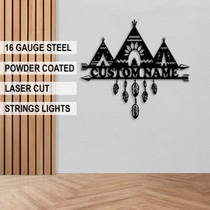 Custom Native American Teepee Metal Wall Art LED Light, Personalized ...