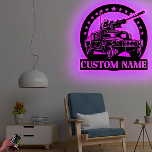Custom Humvee Metal Wall Art LED Light, Personalized Humvee Driver Name ...
