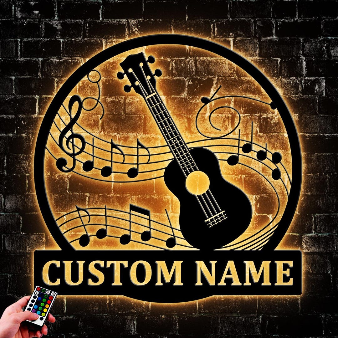 Custom Ukulele Musical Instrument Metal Wall Art With LED Light ...