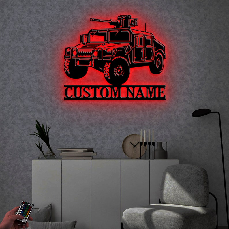 Custom Humvee Metal Wall Art LED Light, Personalized Humvee Driver Name ...