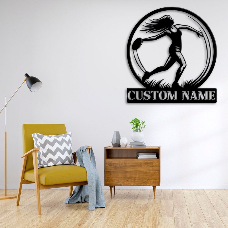 Custom Female Discus Thrower Metal Wall Art LED Light, Personalized ...