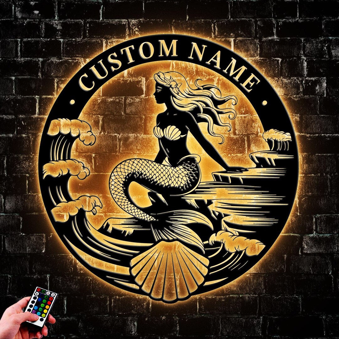 Personalized Mermaid Metal Decor Led Light Custom Mermaid Name Sign ...