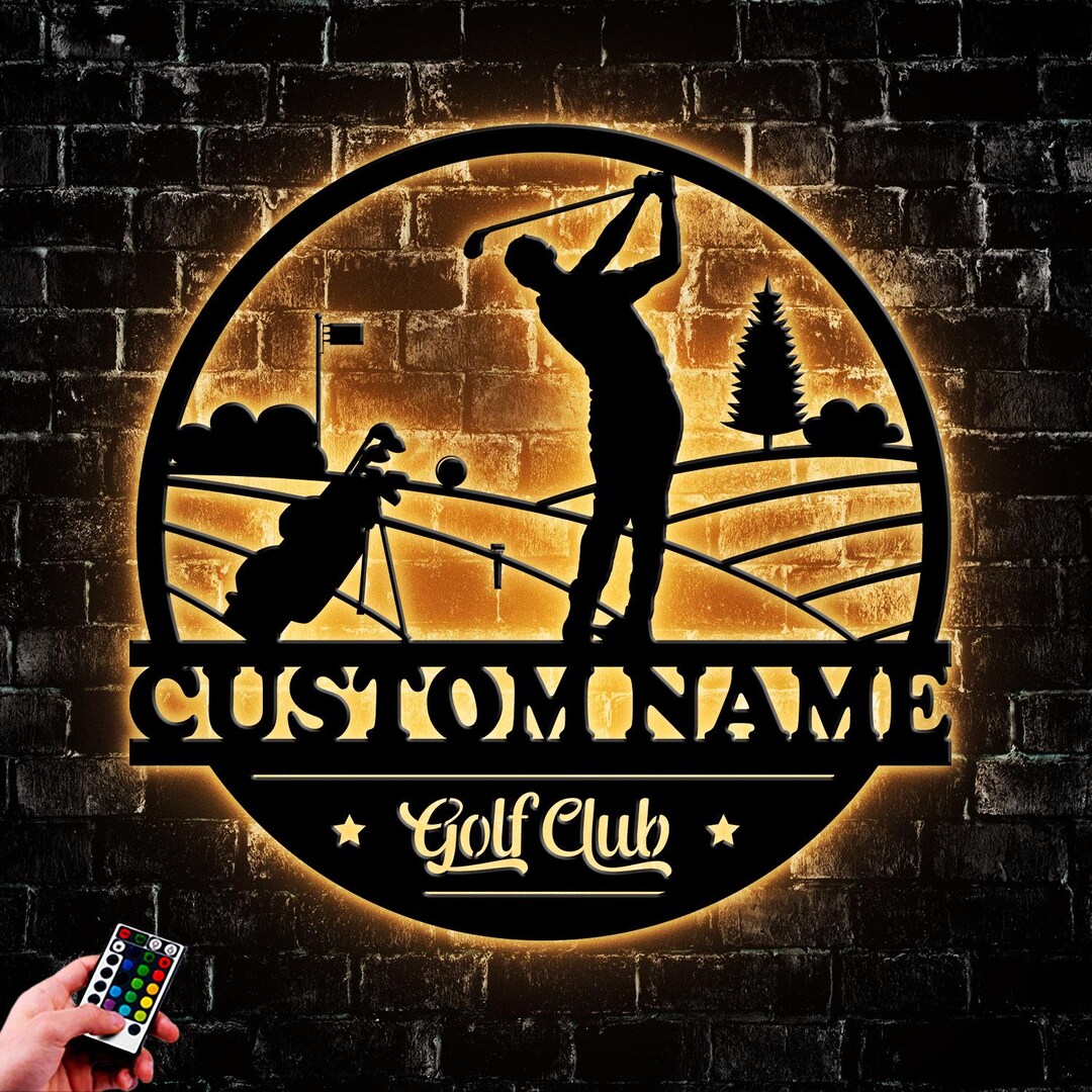 Custom Golfing Metal Wall Art LED Light, Personalized Golfer Player ...