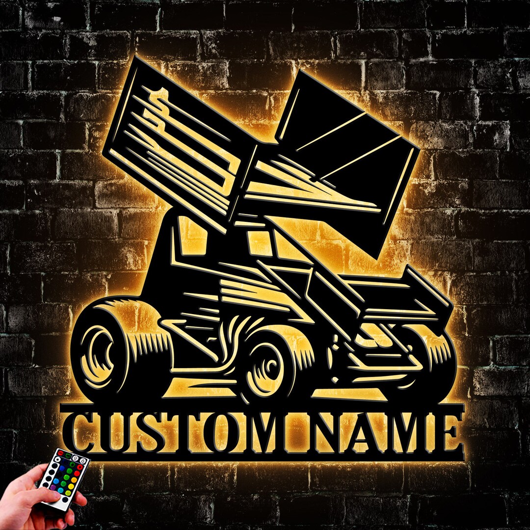 Custom Sprint Car Metal Wall Art Led Light, Personalized Driver Name ...