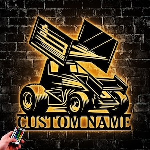 Custom Sprint Car Metal Wall Art Led Light, Personalized Driver Name ...