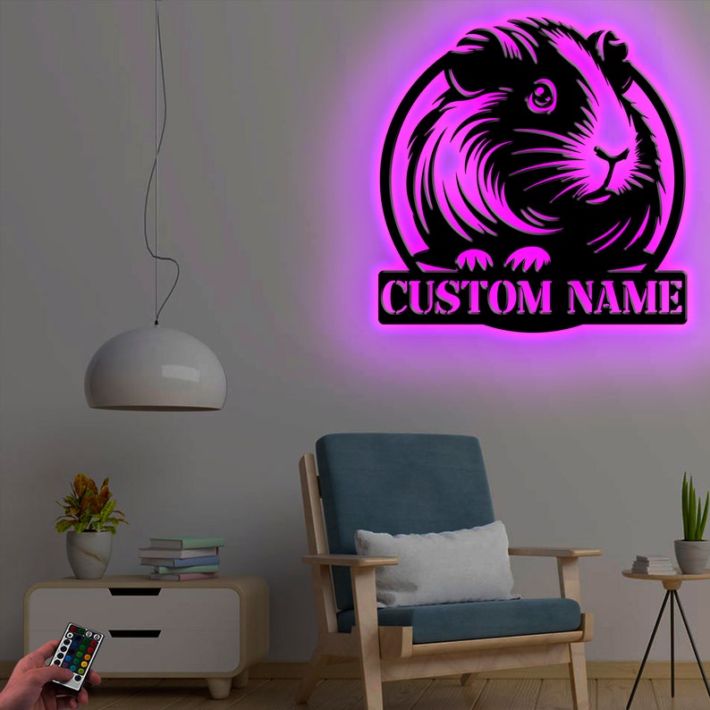 Custom Guinea Pig Metal Wall Art Led Light, Personalized Cavy Lover ...