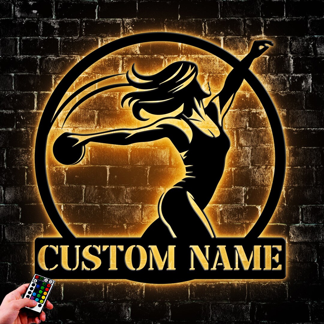 Custom Female Discus Thrower Metal Wall Art LED Light, Personalized ...