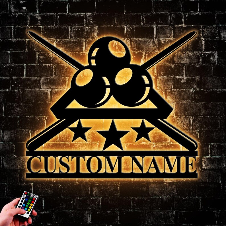 Custom Billiards Metal Wall Art LED Light, Personalized Snooker Player ...