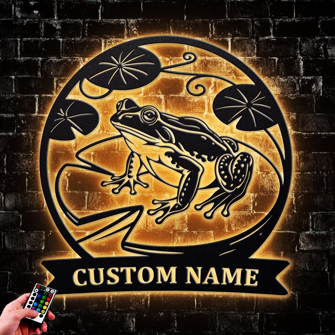 Personalized Frog Metal Wall Art LED Light Frog Name Sign, Frog Lover ...
