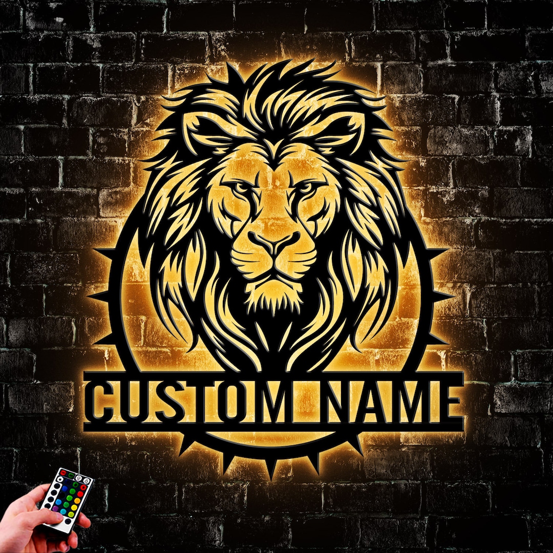 Custom Awesome Lion Metal Wall Art LED Light, Personalized Lion Lover ...
