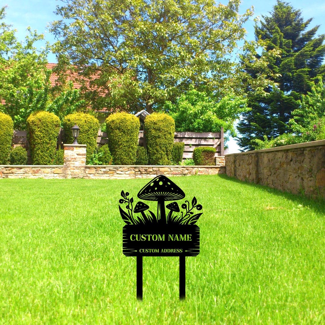 Custom Outdoor Mushroom Garden Metal Sign, Personalized Gardener Name ...