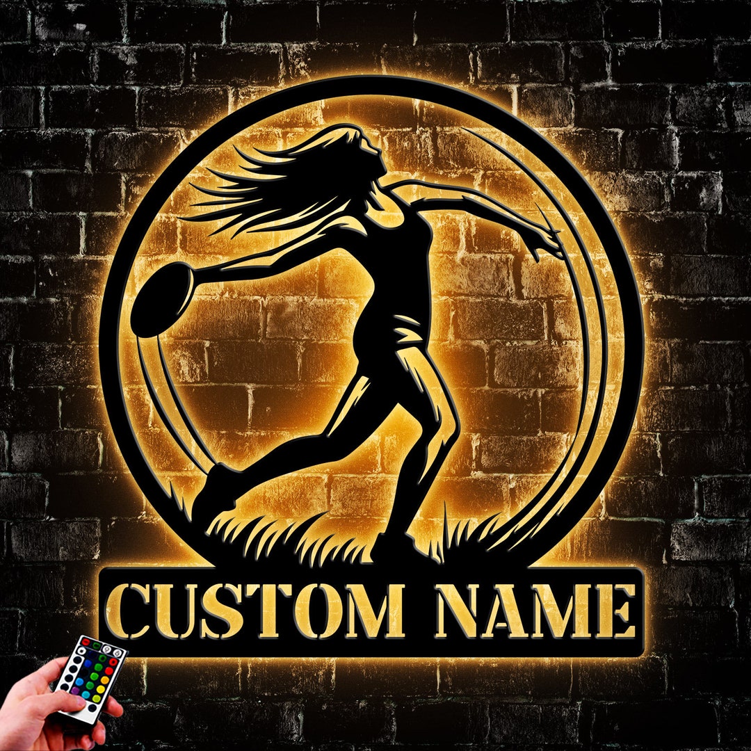 Custom Female Discus Thrower Metal Wall Art LED Light, Personalized ...