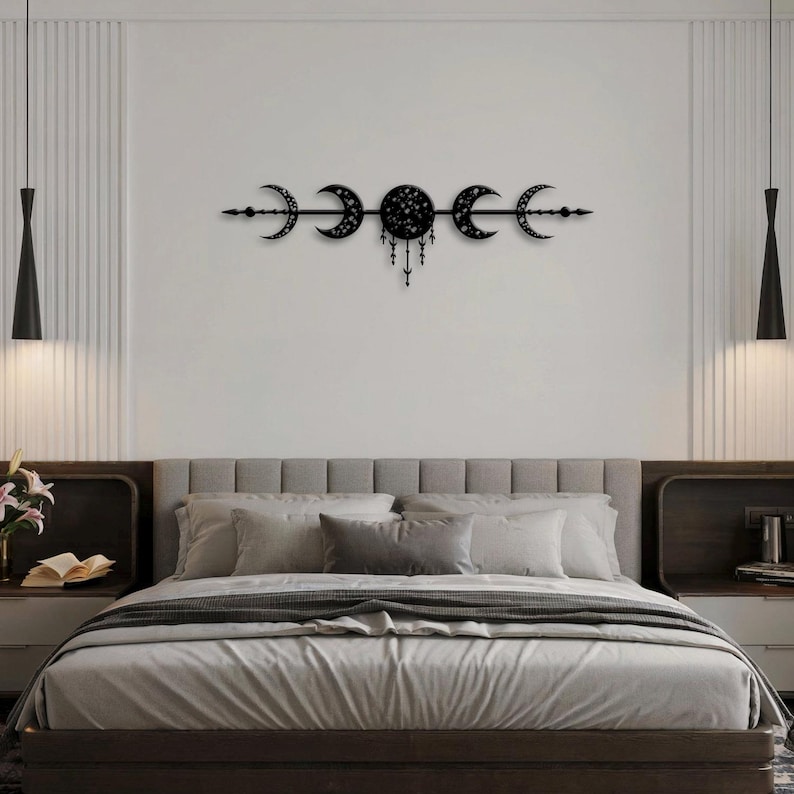 LED Moon Phases Metal Wall Art: Celestial Lunar Cycle Decor - Etsy