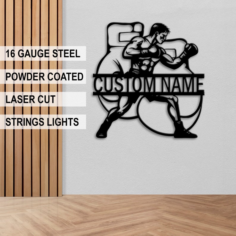 Custom Boxing Metal Wall Art Led Light, Personalized Boxer Name Sign ...