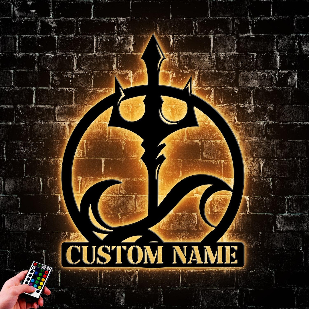 Custom Poseidon Trident Metal Wall Art LED Light, Personalized Greek ...