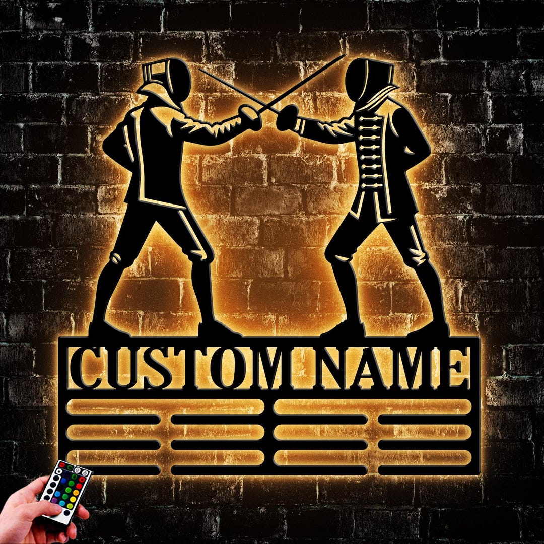Custom Fencing Medal Holder LED Light, Personalized Swordsman Name ...