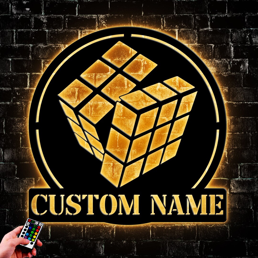 Custom Rubik's Cube Metal Wall Art Led Light, Personalized Rubik Gaming ...