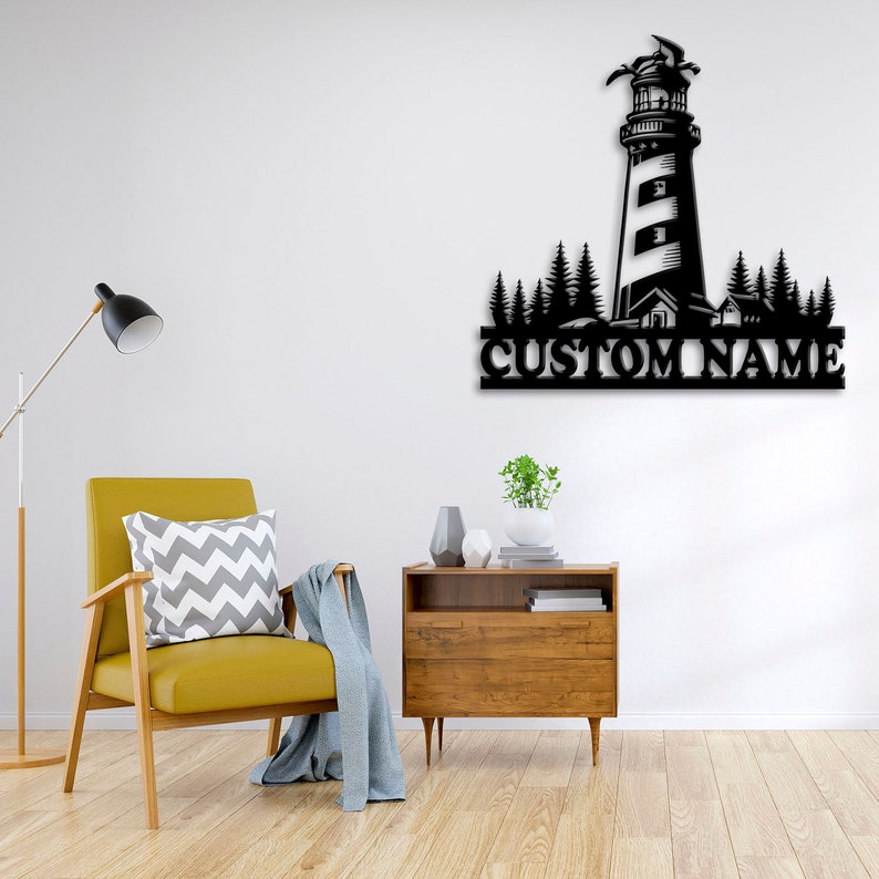 Custom Lighthouse Metal Wall Art Led Light, Personalized Sea Lover Name ...
