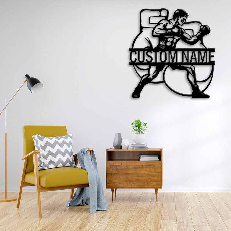 Custom Boxing Metal Wall Art Led Light, Personalized Boxer Name Sign ...