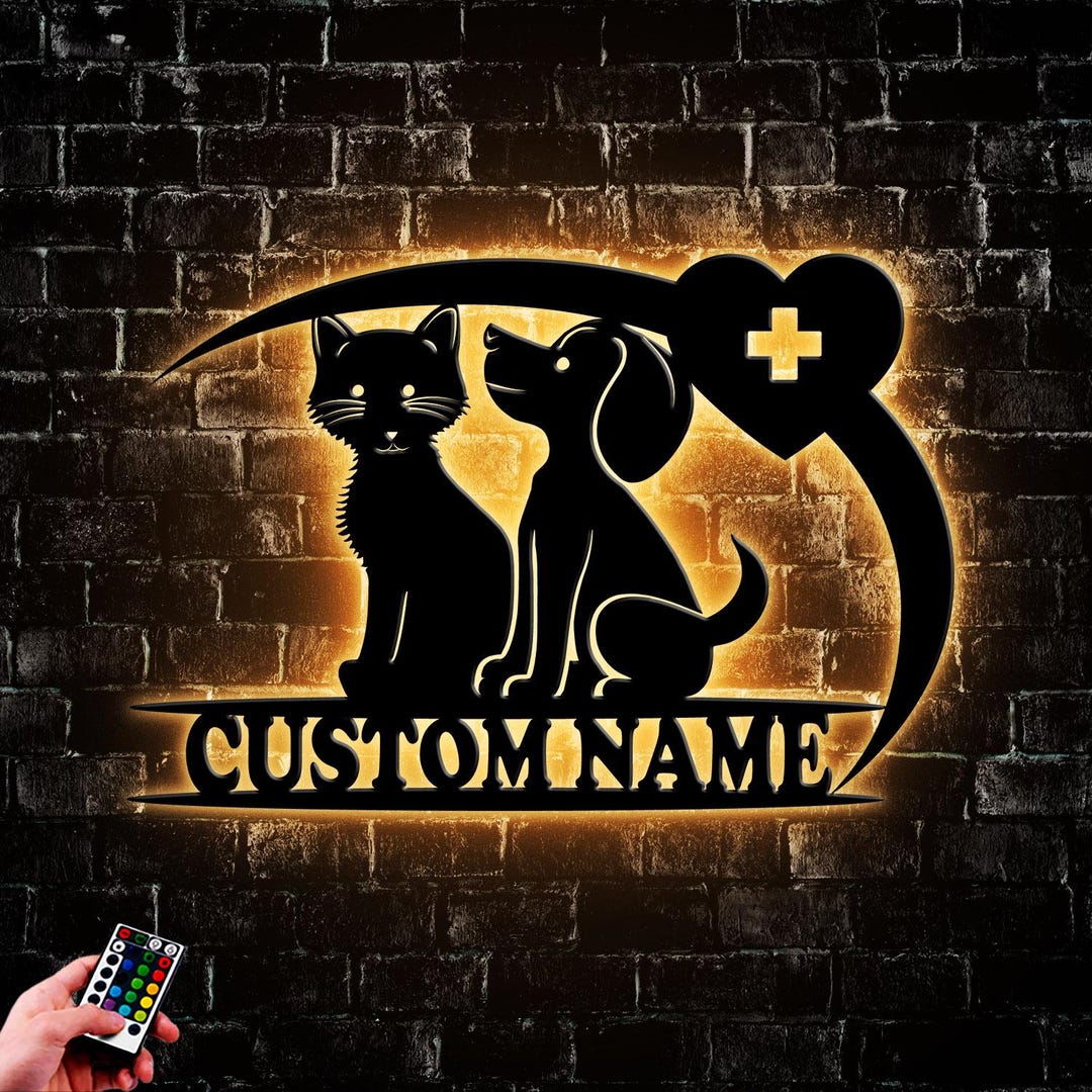 Custom Animal Care Metal Wall Art LED Light, Personalized Veterinarian ...