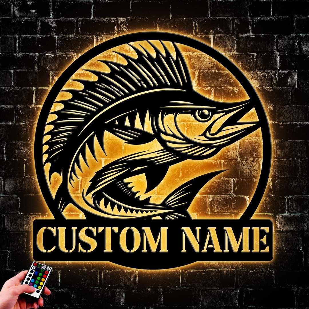 Custom Wahoo Fish Metal Wall Art Led Light, Personalized Angler Name ...