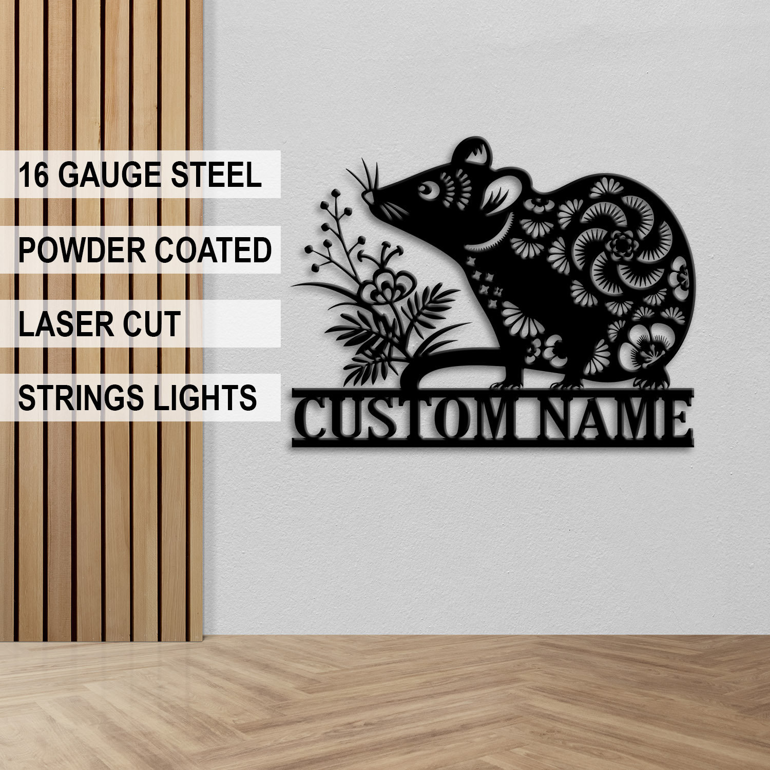 Custom Floral Rat Metal Wall Art Led Light, Personalized Wild Flower ...
