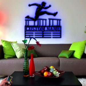 Custom Hurdles Running Medal Holder LED Light, Personalized Hurdle ...