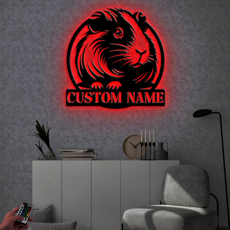 Custom Guinea Pig Metal Wall Art Led Light, Personalized Cavy Lover ...
