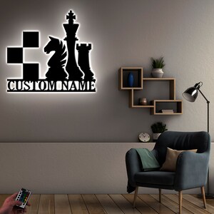 Custom Chess Metal Wall Art Led Light, Personalized Chess Player Name ...