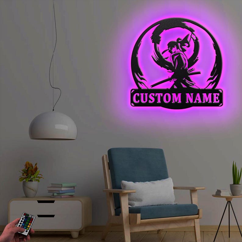 Personalized Japanese Samurai Warrior Metal Wall Art LED Light Warrior ...