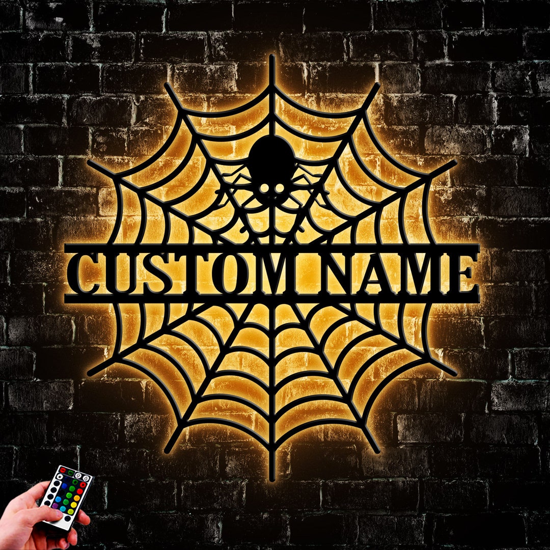 Custom Spider Web Metal Wall Art Led Light, Personalized Cobweb Name ...