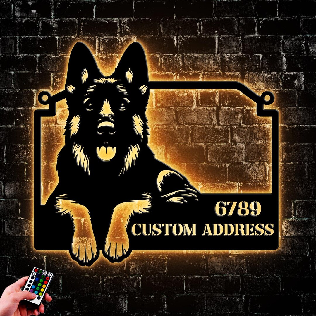 Custom German Shepherd Metal House Number LED Light, Personalized ...