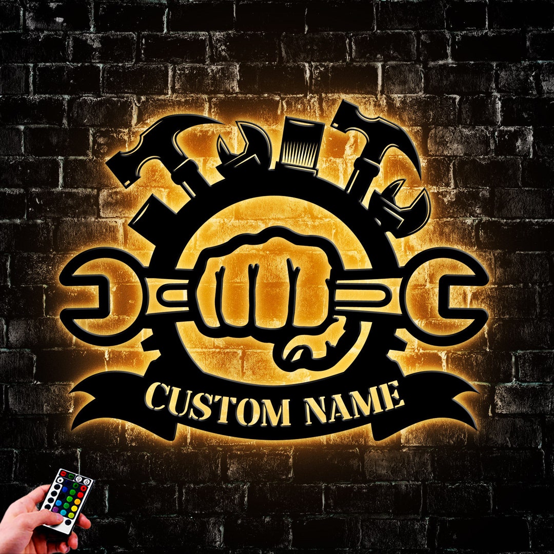 Custom Wrench Mechanic Metal Wall Art Led Light, Personalized Mechanic ...